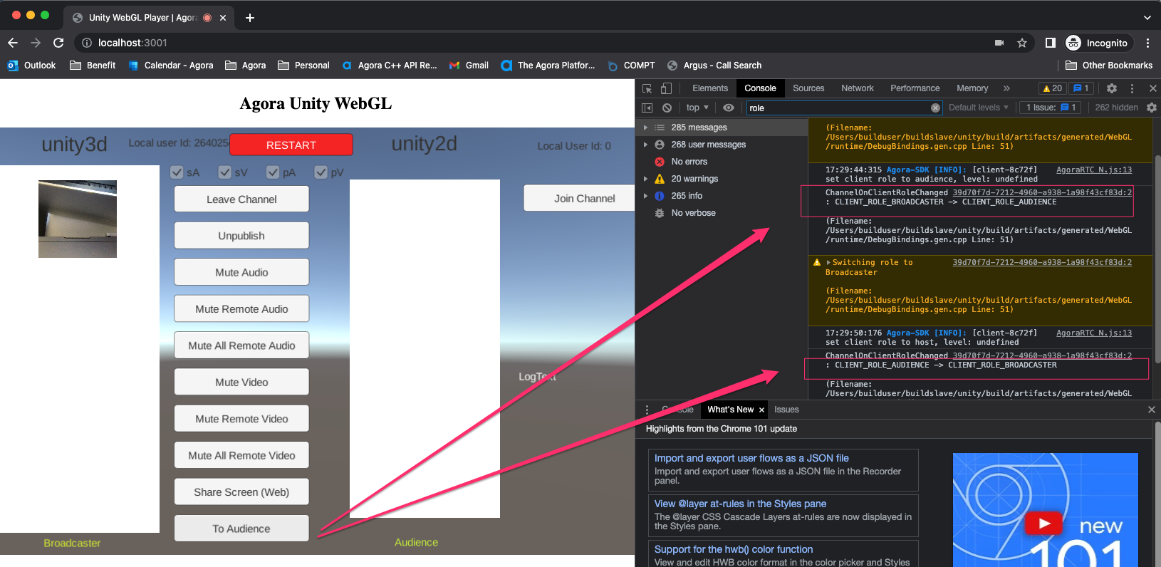 [BUG] AgoraChannel.ChannelOnClientRoleChanged callback doesn't get fired in a Unity WebGL build ...