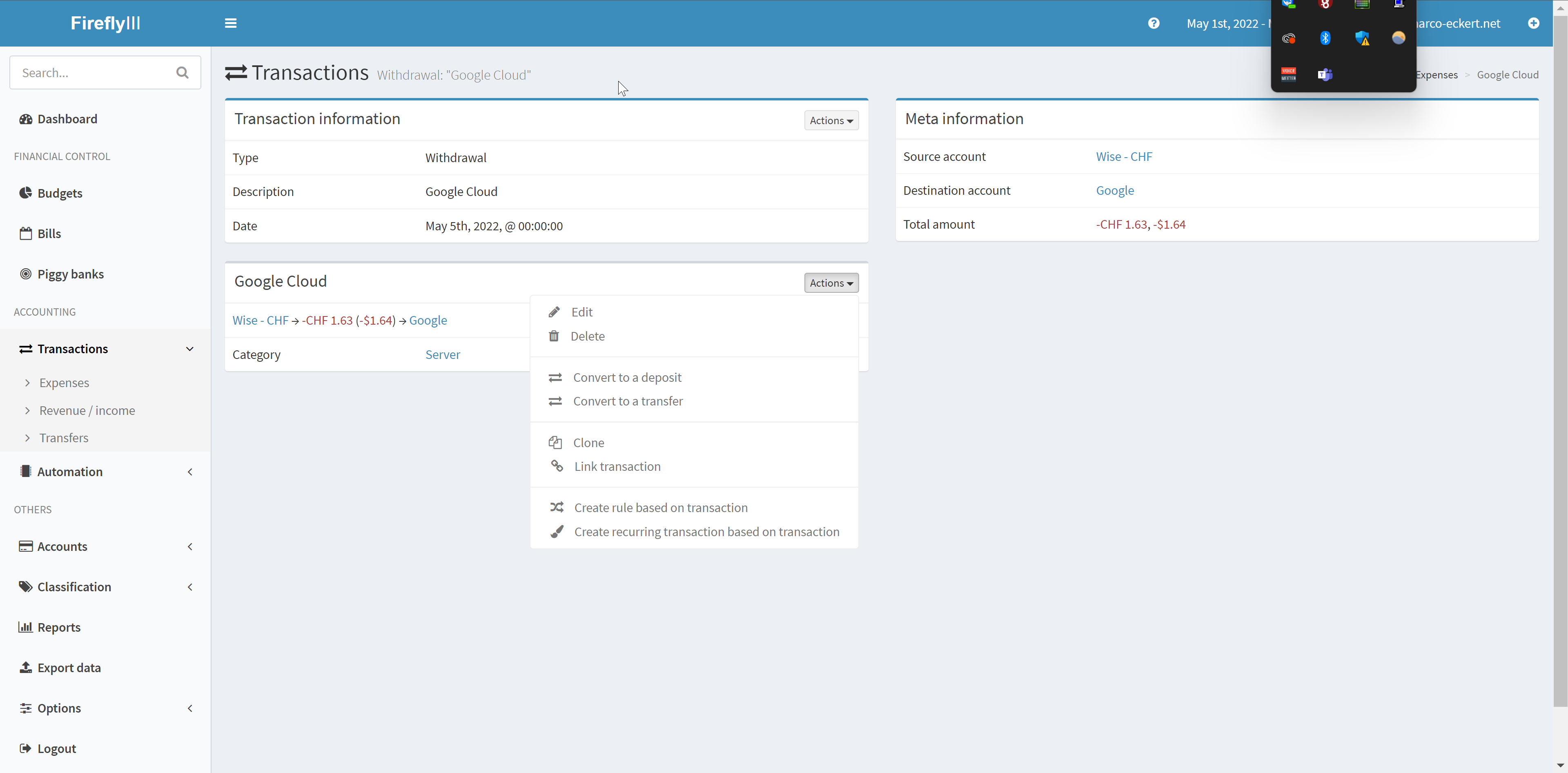 Invoice field empty when create recurring transaction from transaction ...
