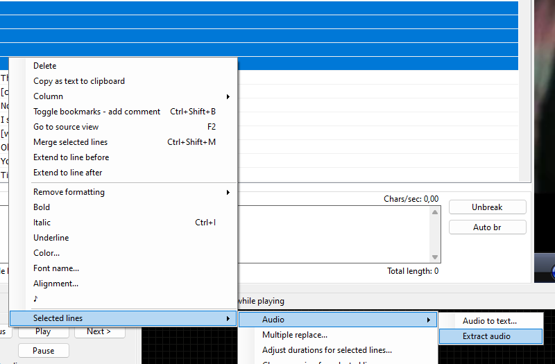 How to create a split audio file for 1 line or several continuous line as Ageisub? steve800018 ...