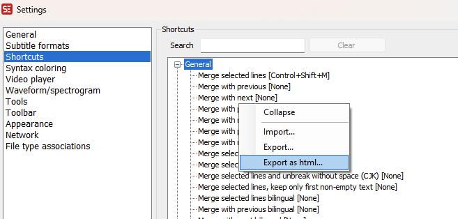 Provide default shortcut list on web for documentation + as an overview of what's possible ...