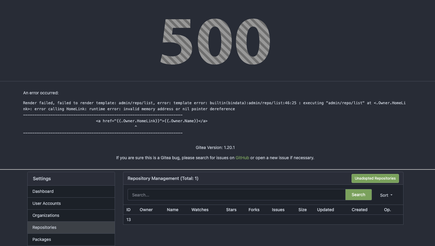 Bug Error 500 For Adminrepos Page · Issue 25610 · Go Giteagitea · Github