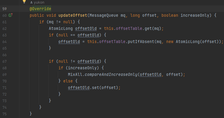 Code comments of updateConsumeOffset() should be corrected · Issue #7489 · apache/rocketmq · GitHub