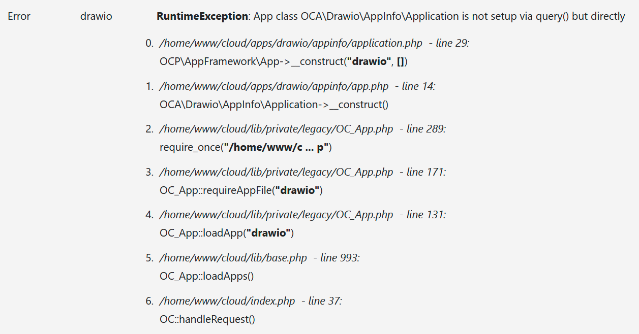 Stream of RuntimeExceptions reported in log · Issue #132 · pawelrojek/nextcloud-drawio · GitHub