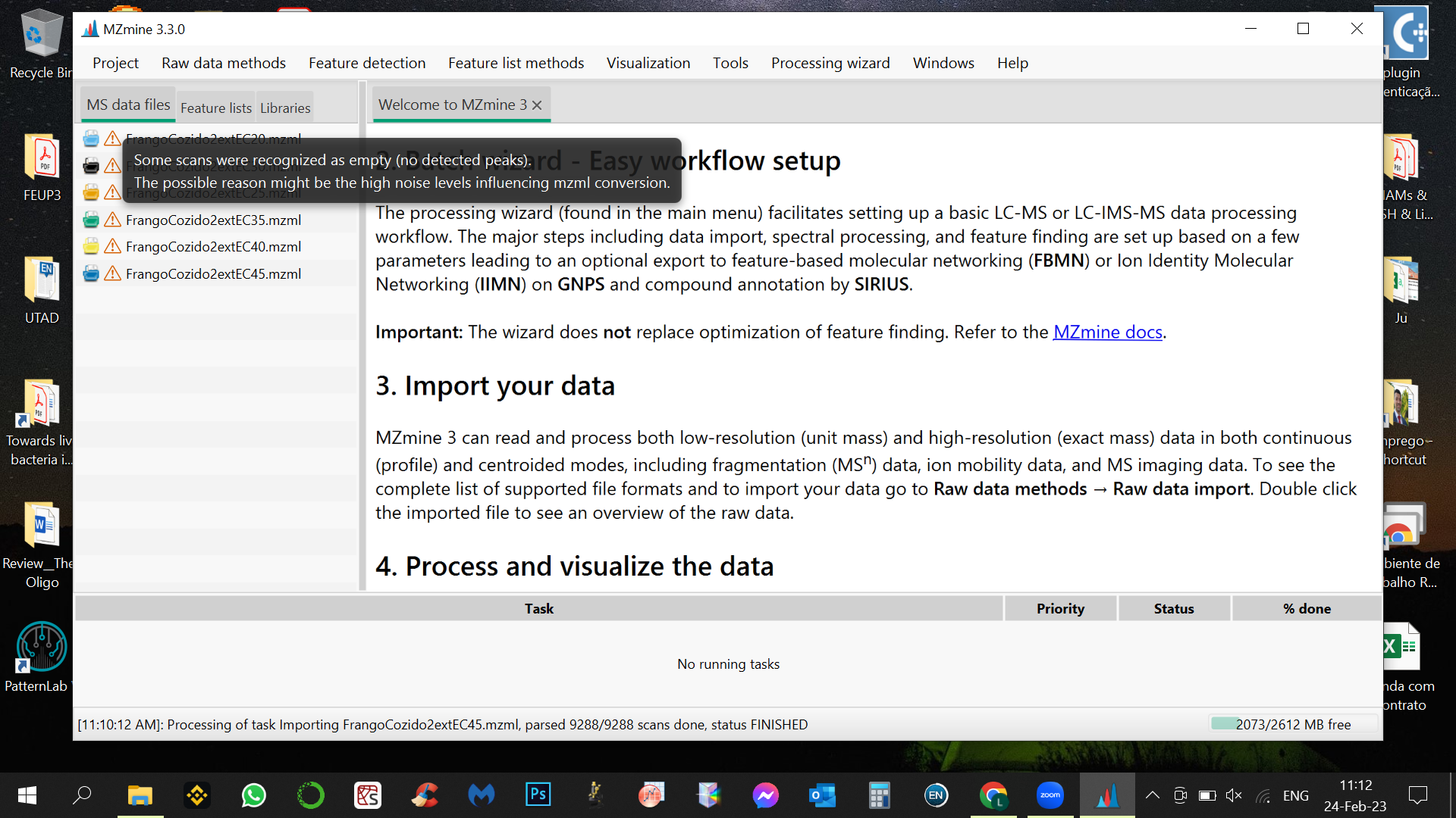 "Some scans were recognized as empty (no detected peaks)." · Issue #1184 · mzmine/mzmine · GitHub