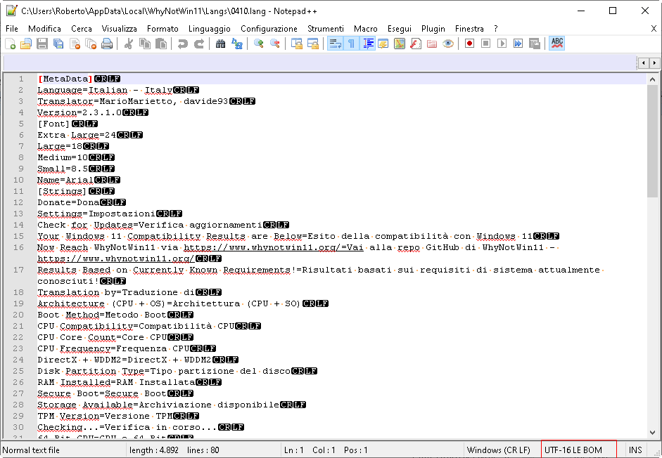 exe v. 2.3.1 - Italian language file converterd in UTF-16 LE BOM ...