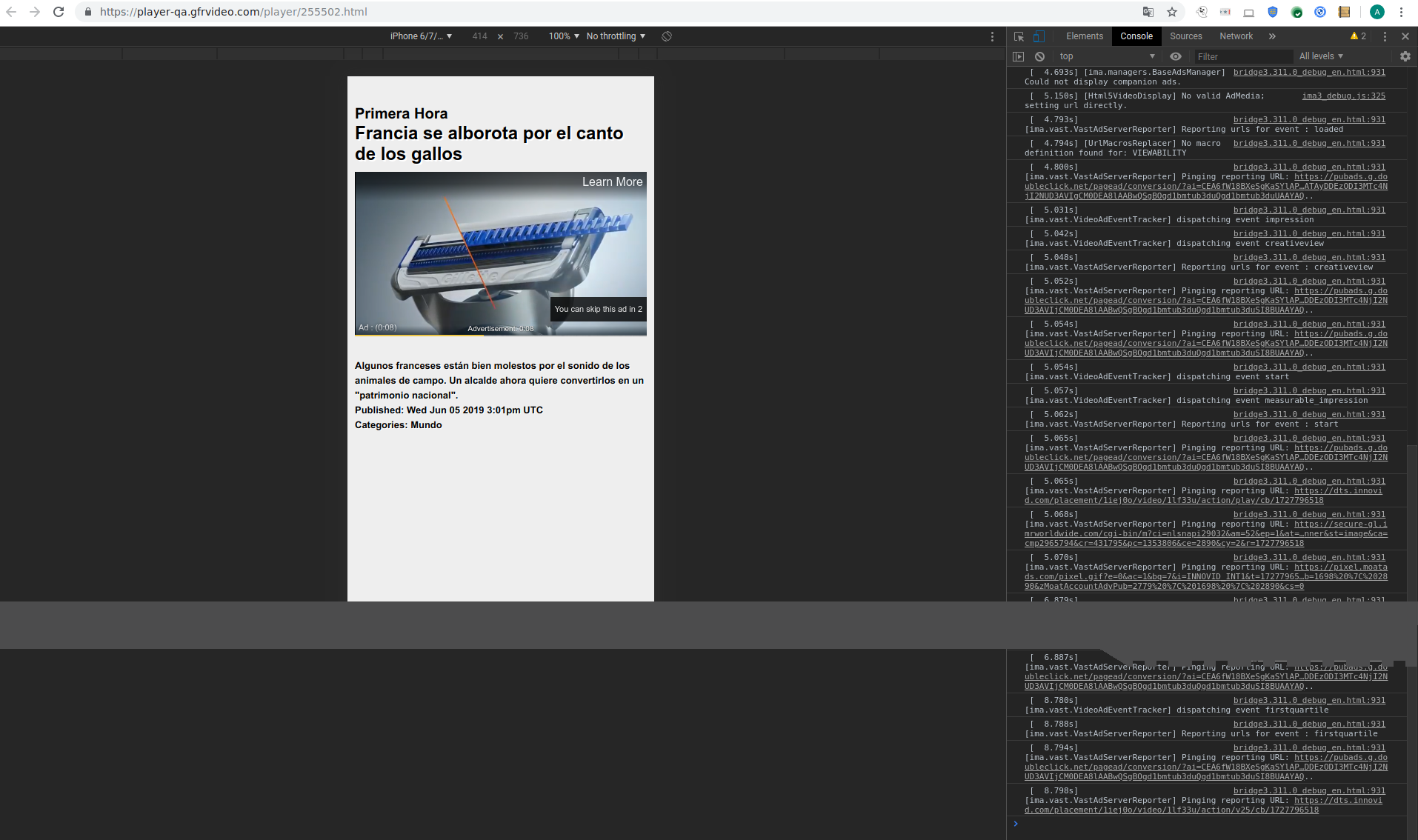 [iOS/Safari] AdError 400: There was an error playing the video ad. Caused by: AdError 1205: The ...