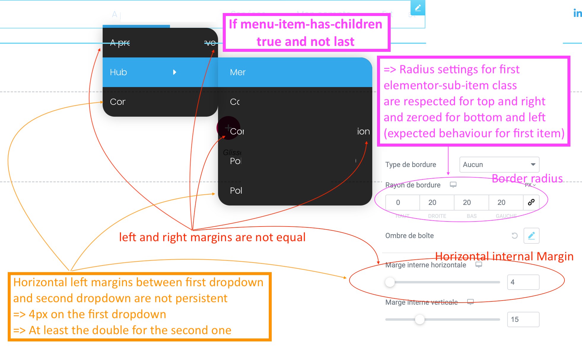🐞 Wrong horizontal margins and border radius in the desktop Nav Menu widget dropdown submenus ...