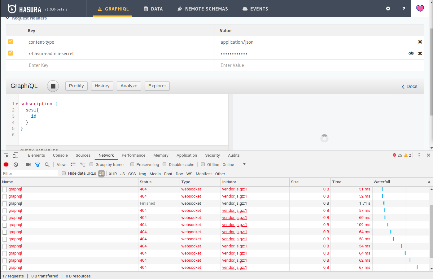 Subscription 404 on graphiql console · Issue #2251 · hasura/graphql-engine · GitHub