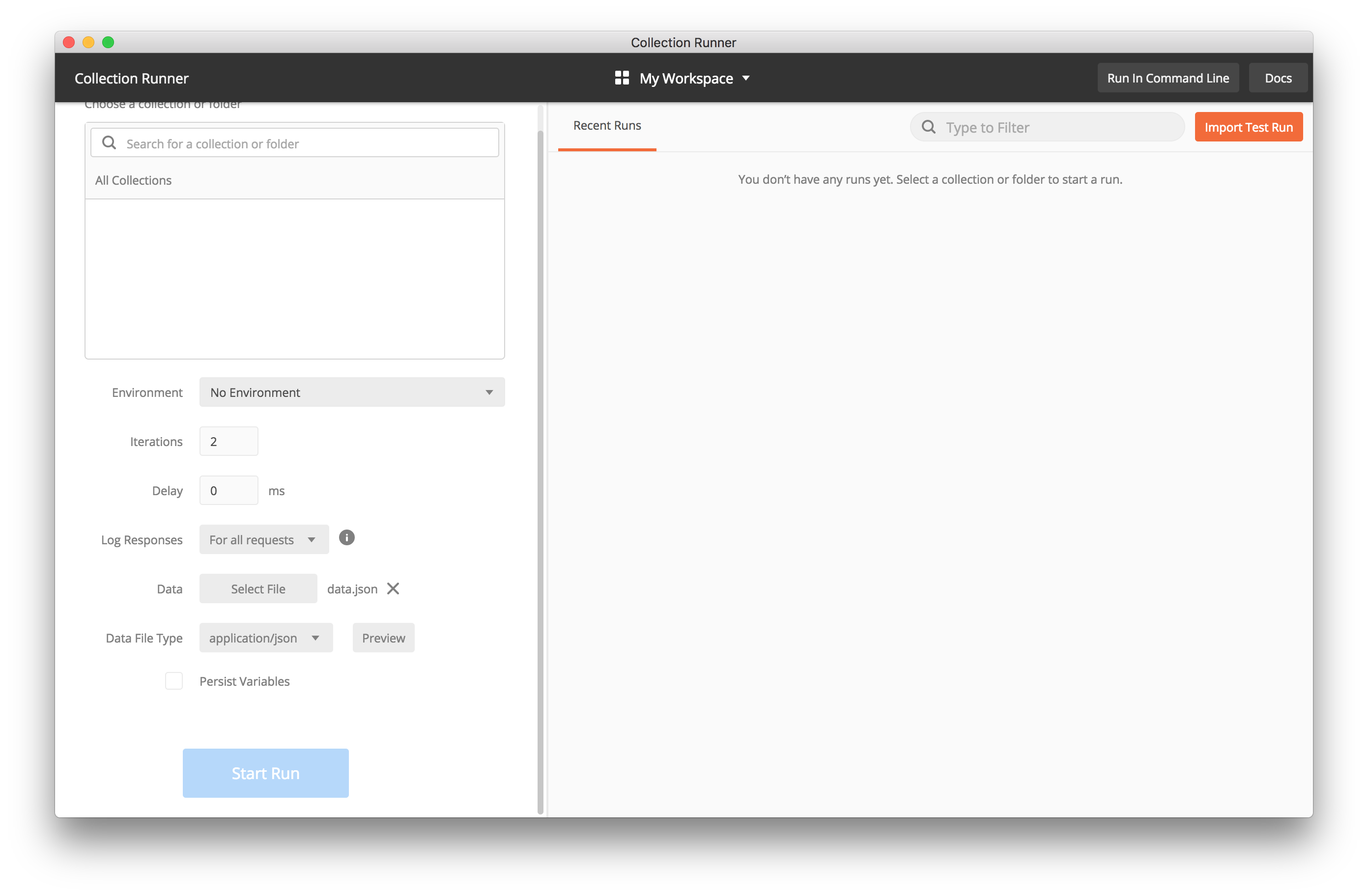 Collection runner does not identify the JSON format when selecting Data ...