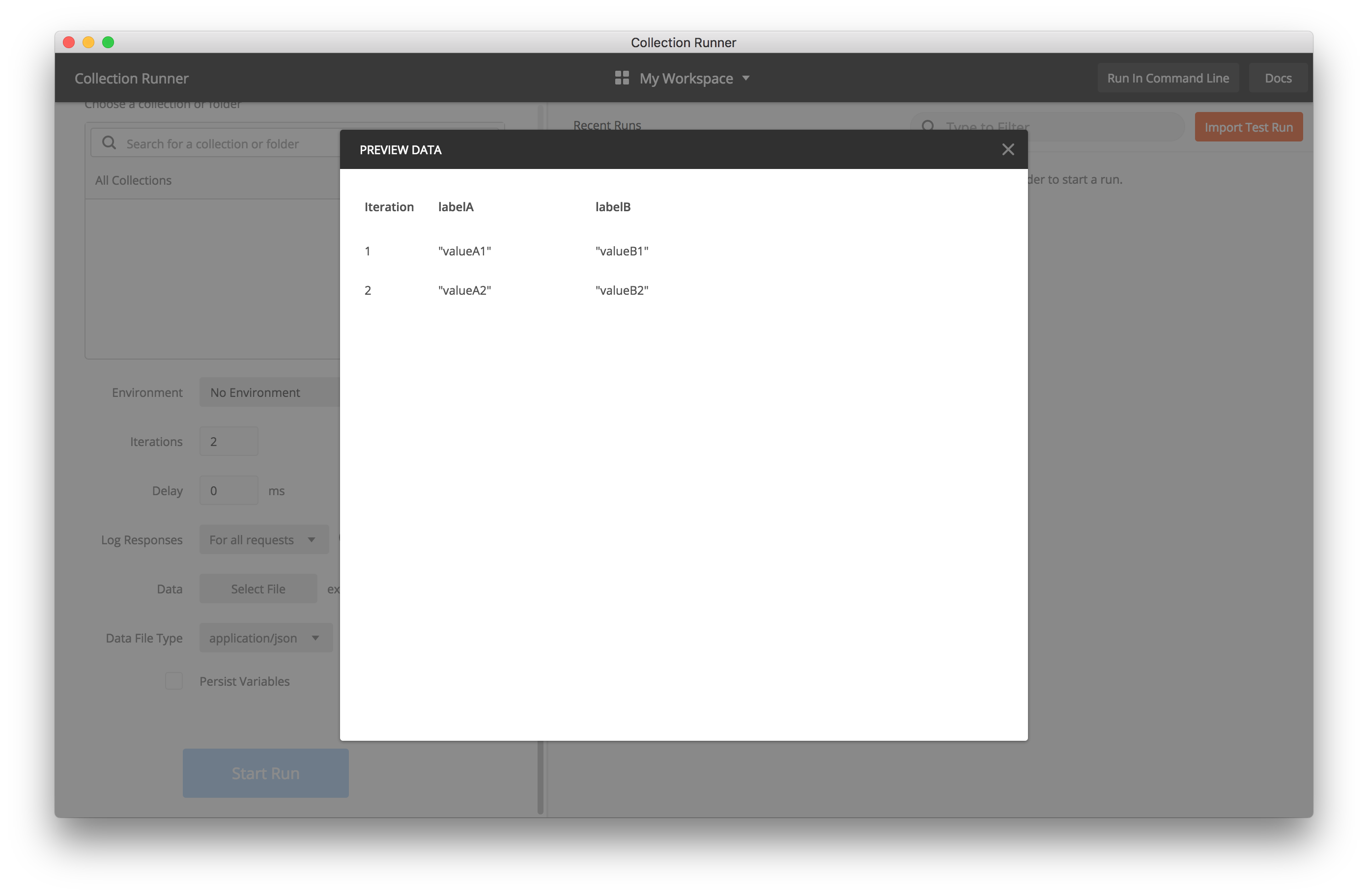 Collection runner does not identify the JSON format when selecting Data ...