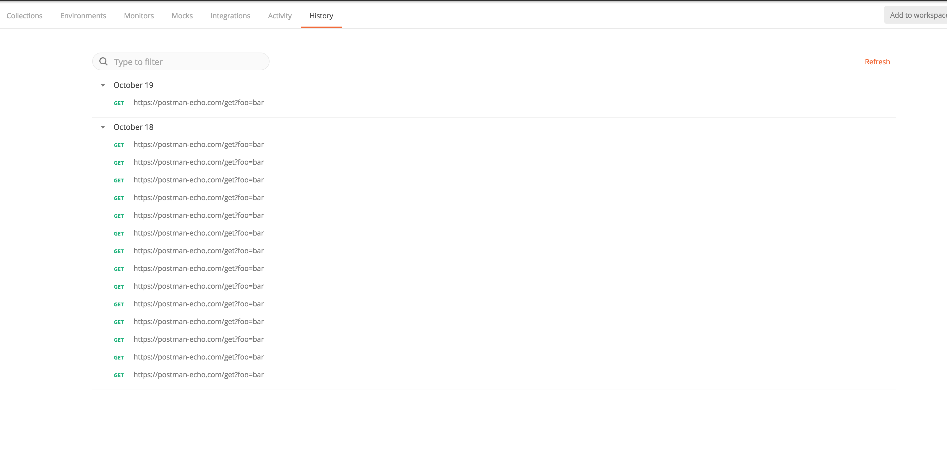 History in browse view doesn't refresh · Issue #5401 · postmanlabs/postman-app-support · GitHub