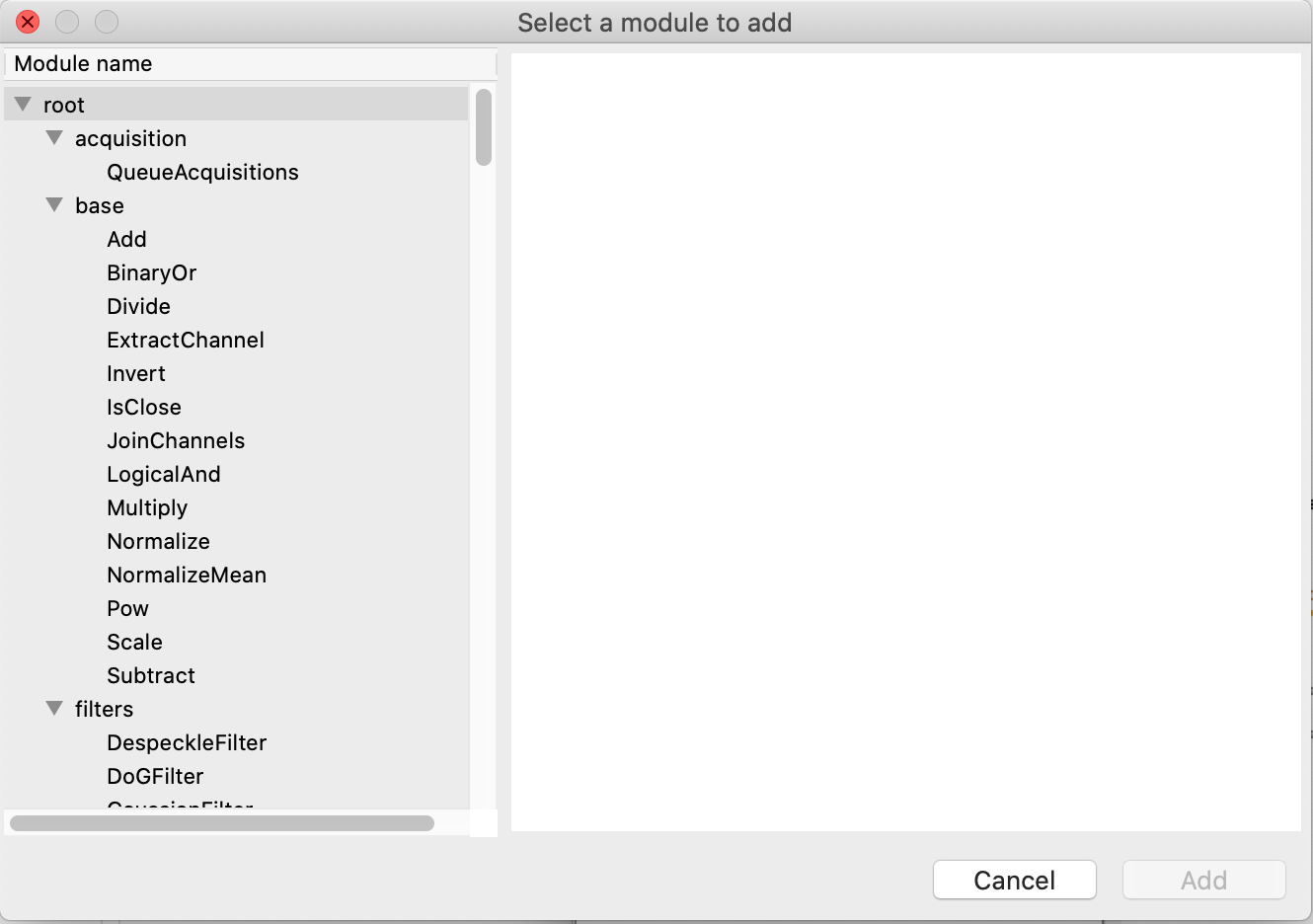 [enhancement] Make Modules Searchable In Bakeshop `add Module` · Issue 692 · Python Microscopy