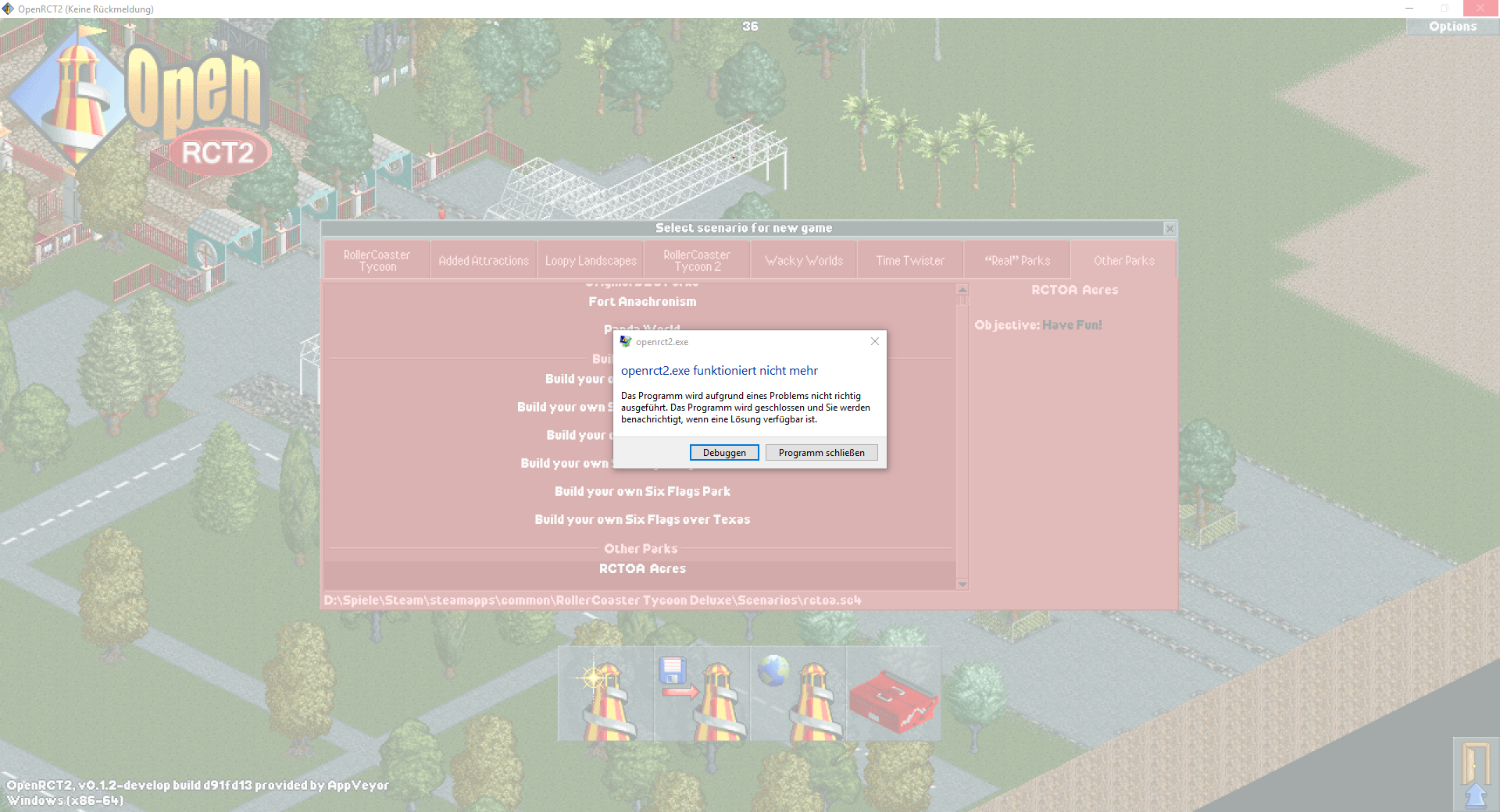 RCTOA Acres no longer work · Issue #7124 · OpenRCT2/OpenRCT2 · GitHub