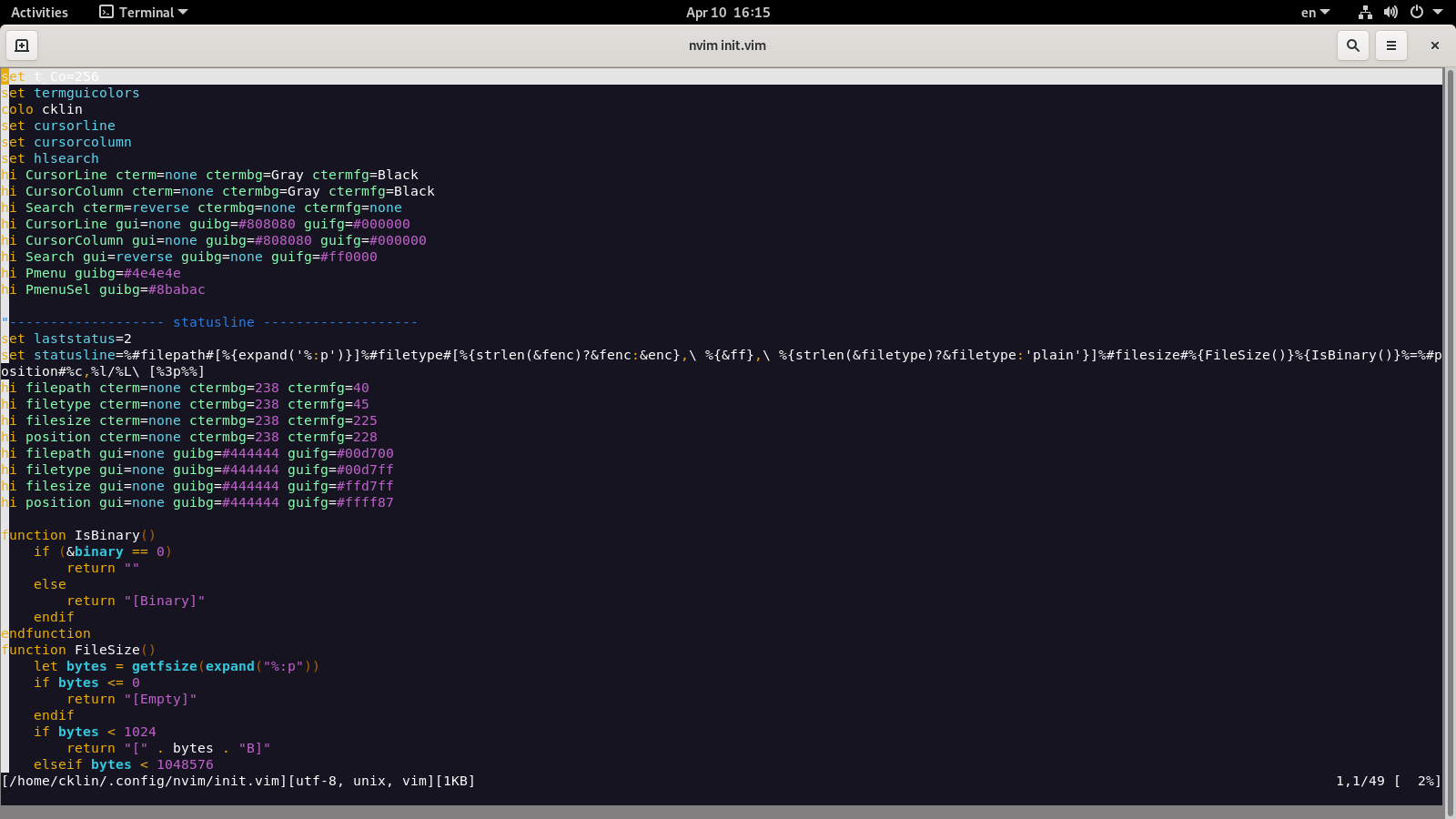 Neovim 0.9.0 hi cursorline and hi cursorcolumn and statusline color go ...