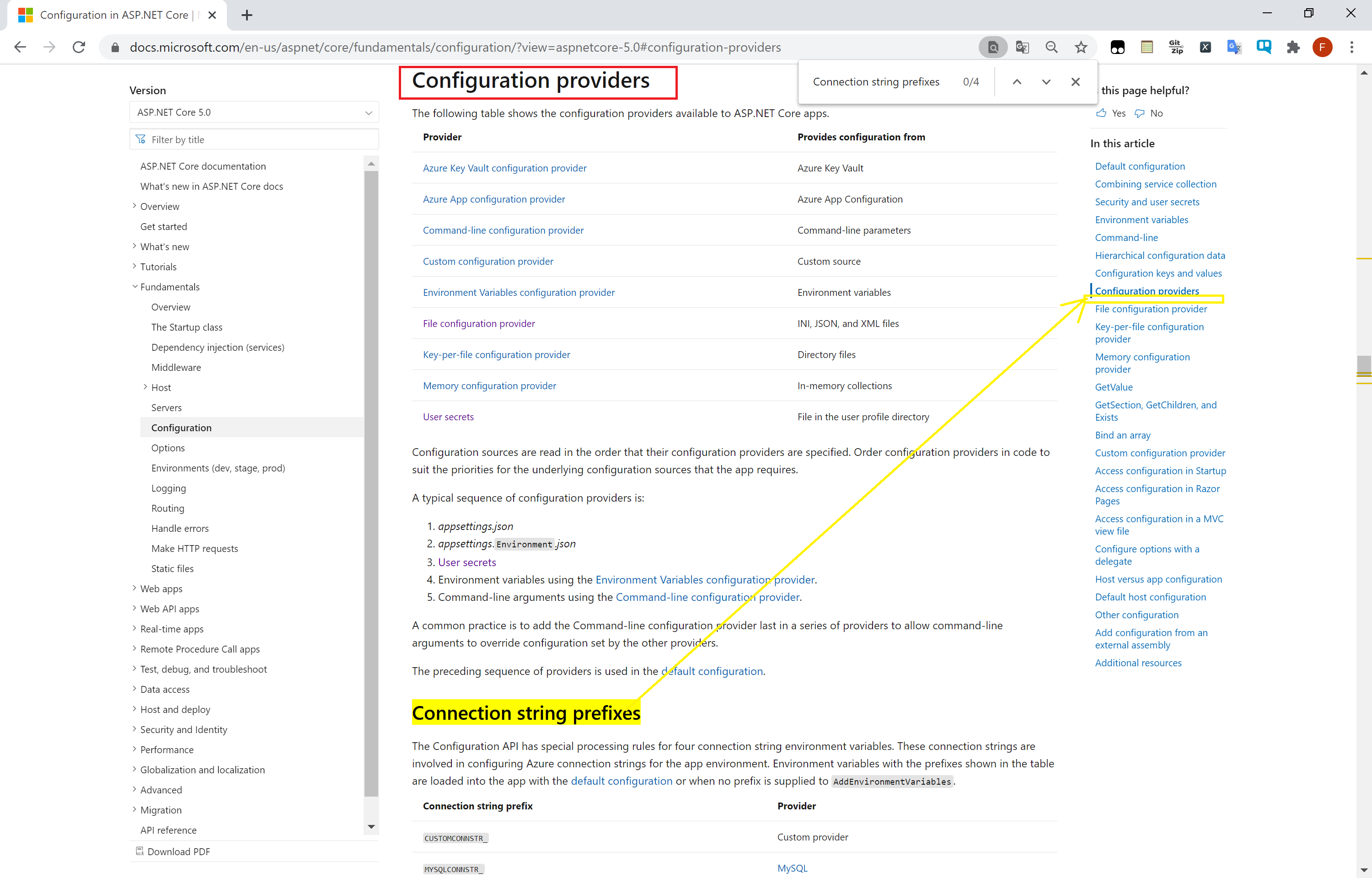 This page missing the navigation for Connection string prefixes · Issue #21035 · dotnet ...