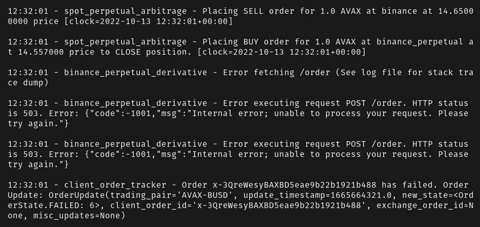 binance_perpetual_derivative connector: bot continues running without closing existing position ...