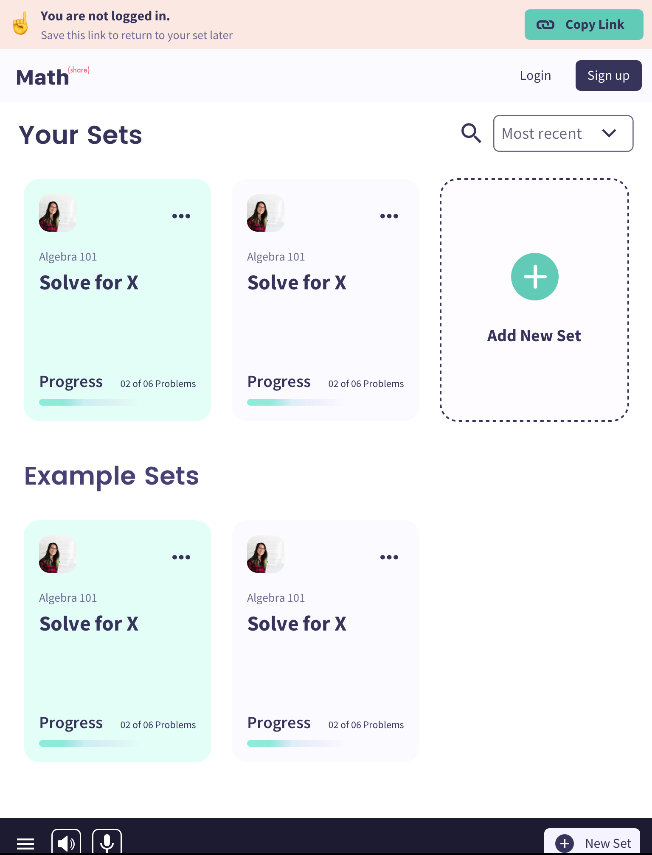 Tablet: Your Sets: Overview: Unauthenticated (Tablet > Dashboard) · Issue #1452 · benetech ...