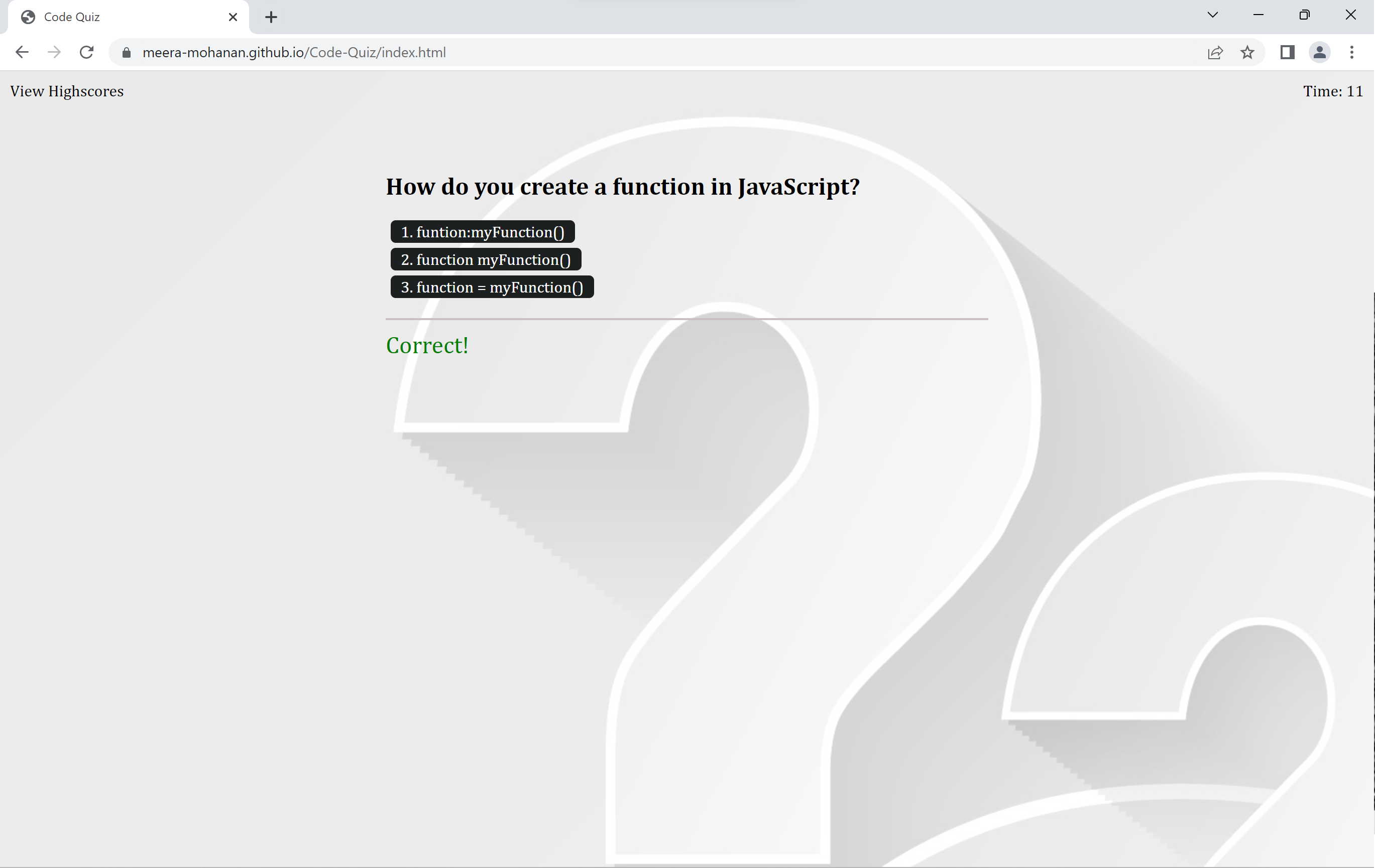 Github Meera Mohanancode Quiz Timed Quiz On Javascript Fundamentals
