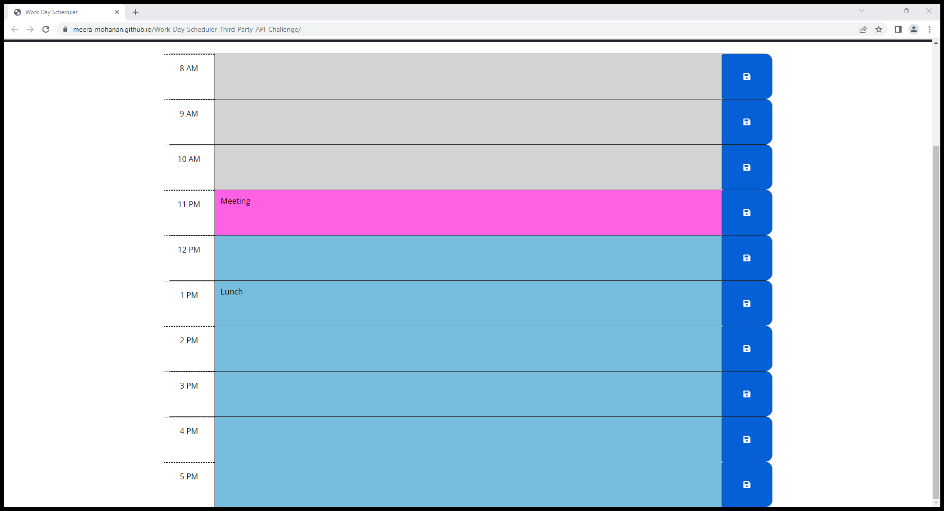GitHub - Meera-Mohanan/Work-Day-Scheduler-Third-Party-API-Challenge: Third Party API Challenge