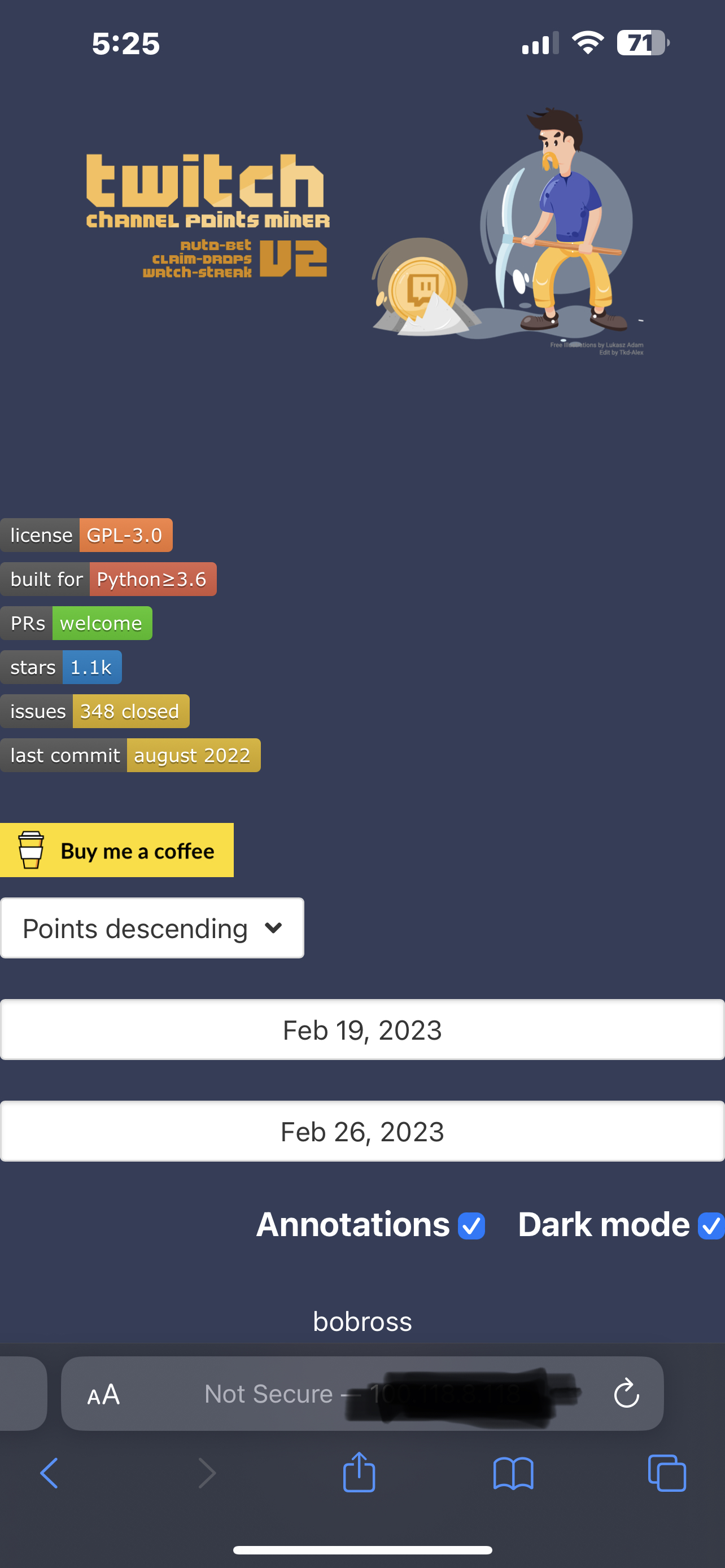 Better Website for mobile · Issue #170 · rdavydov/Twitch-Channel-Points-Miner-v2 · GitHub