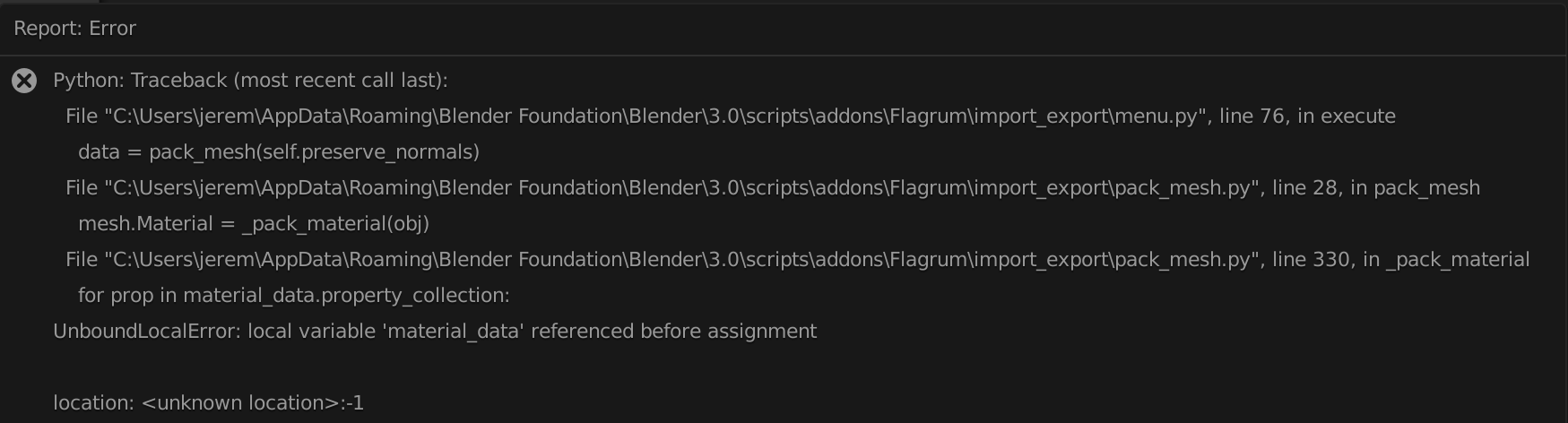 Error when exporting Blender scene to FMD · Issue #42 · Kizari/Flagrum · GitHub