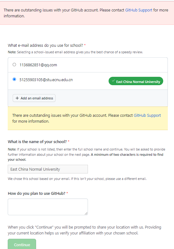 There are outstanding issues with your GitHub account. Please contact ...