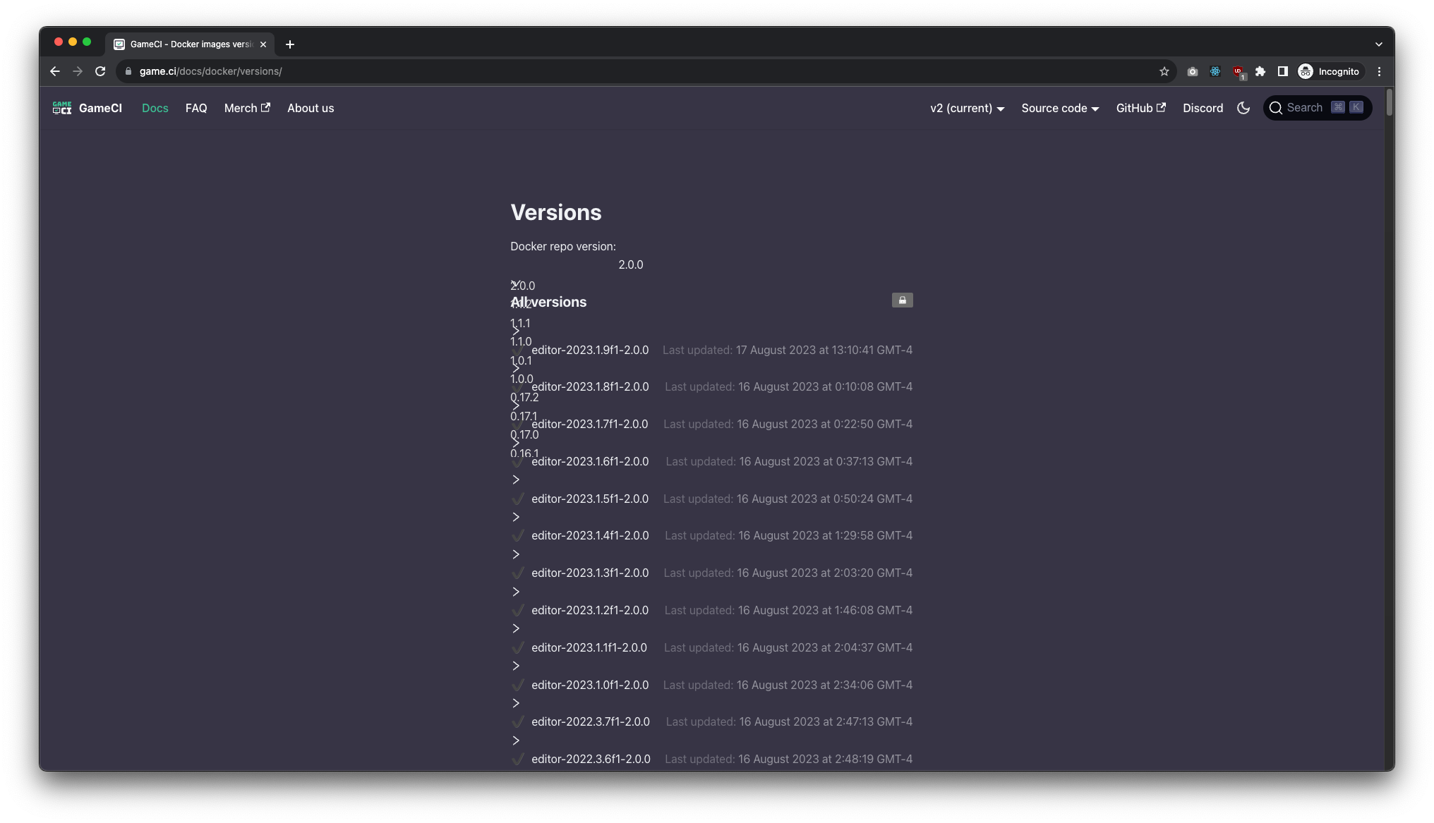 The versions page is a bit broken · Issue #410 · game-ci/documentation · GitHub