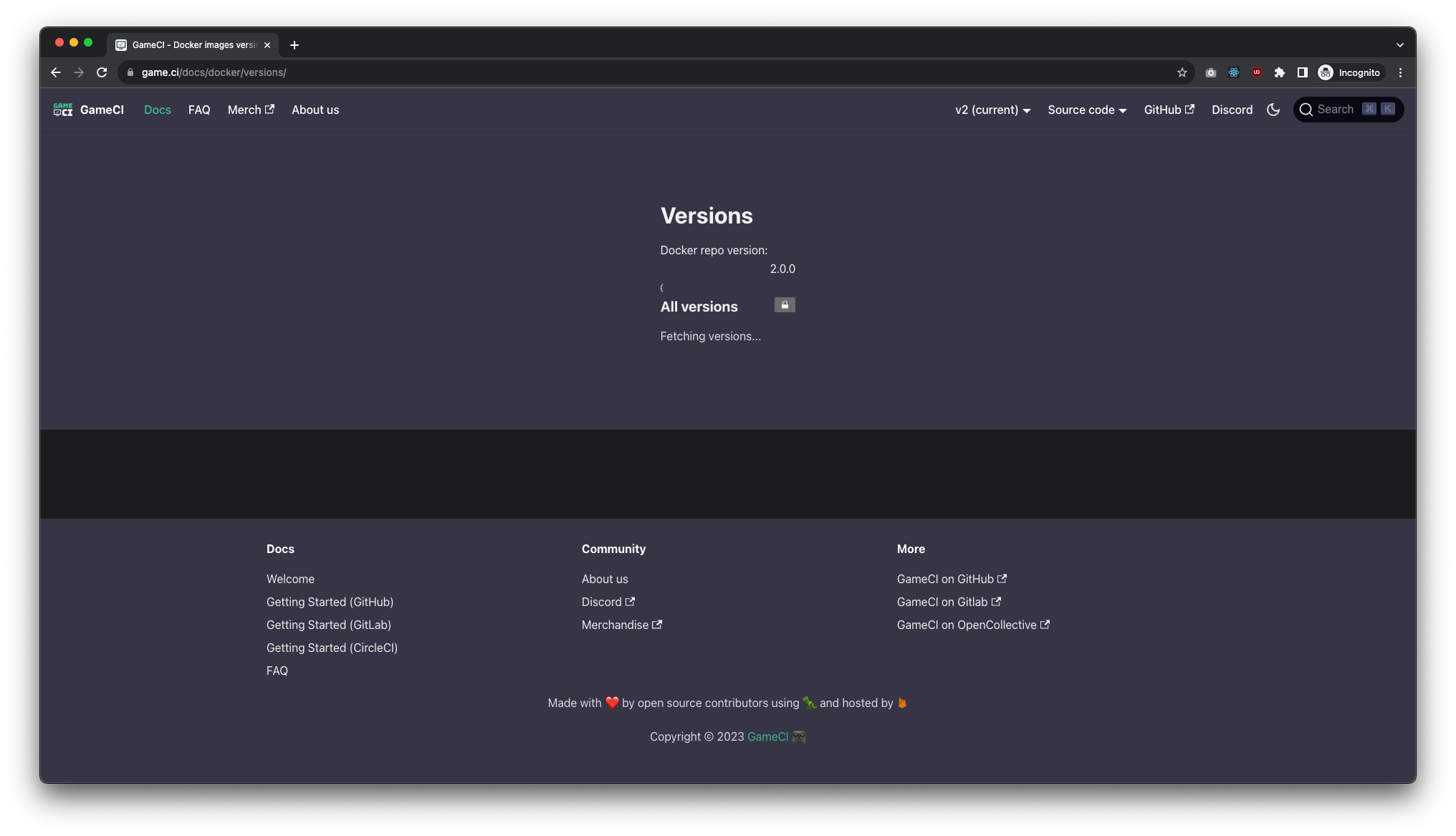 The Versions Page Is A Bit Broken · Issue 410 · Game Cidocumentation · Github 