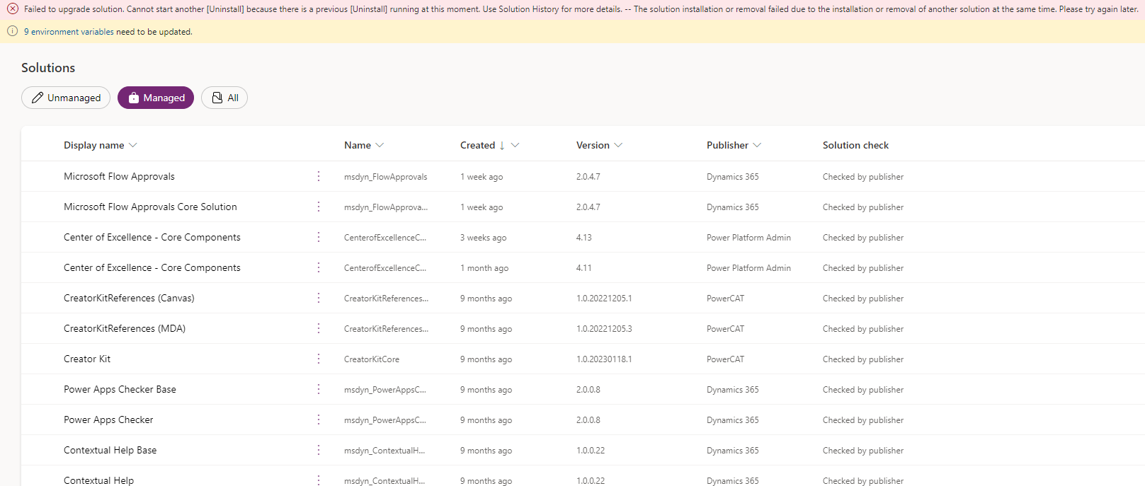 [CoE Starter Kit - BUG] Upgrading Core Components 4.11 to 4.13 fails ...