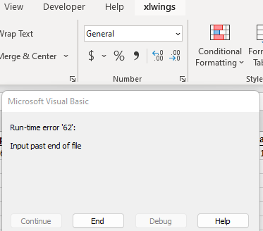 xlwings ribbon showing error 62 end of flie error · Issue #2174 · xlwings/xlwings · GitHub