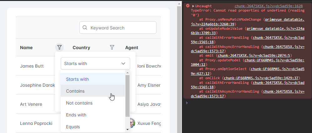 DataTable: filterDisplay="menu" filtering throws an error · Issue #4538 · primefaces/primevue ...