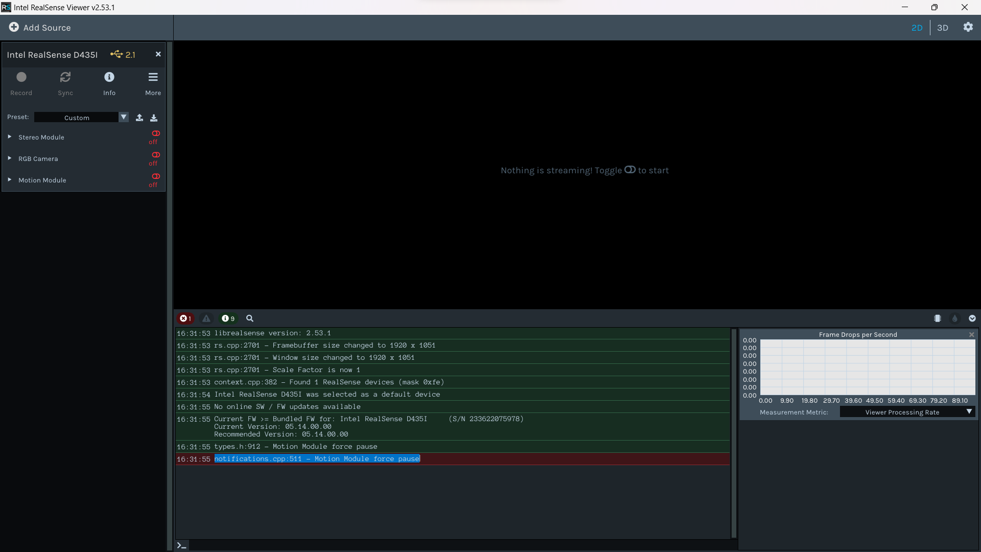 keeps showing no frames received. · Issue #11844 · IntelRealSense/librealsense · GitHub