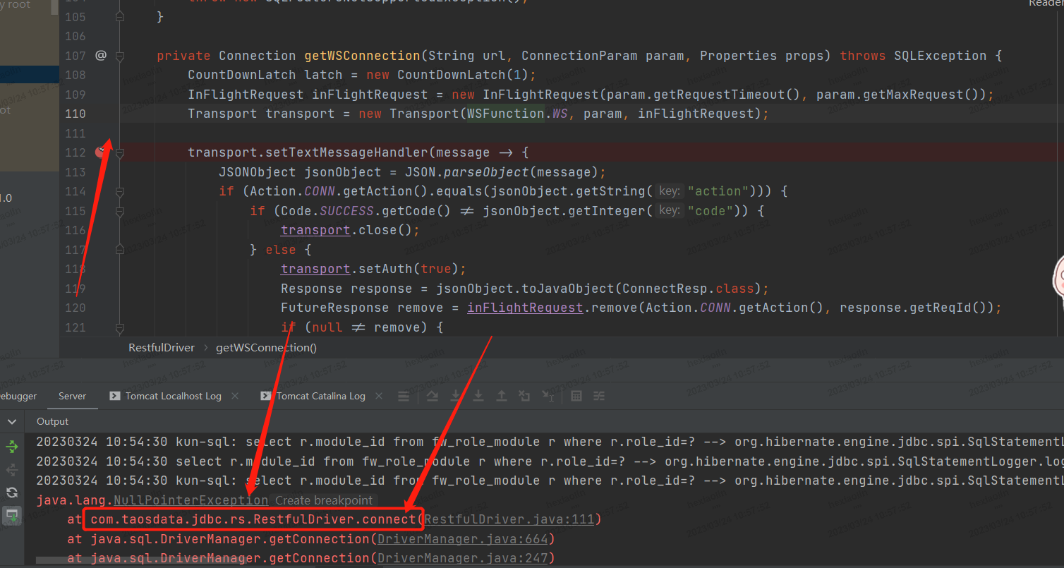 使用tdengine数据库3.0.2.0 ，restful连接该数据库，报空指针异常。 · Issue #20624 · taosdata/TDengine · GitHub
