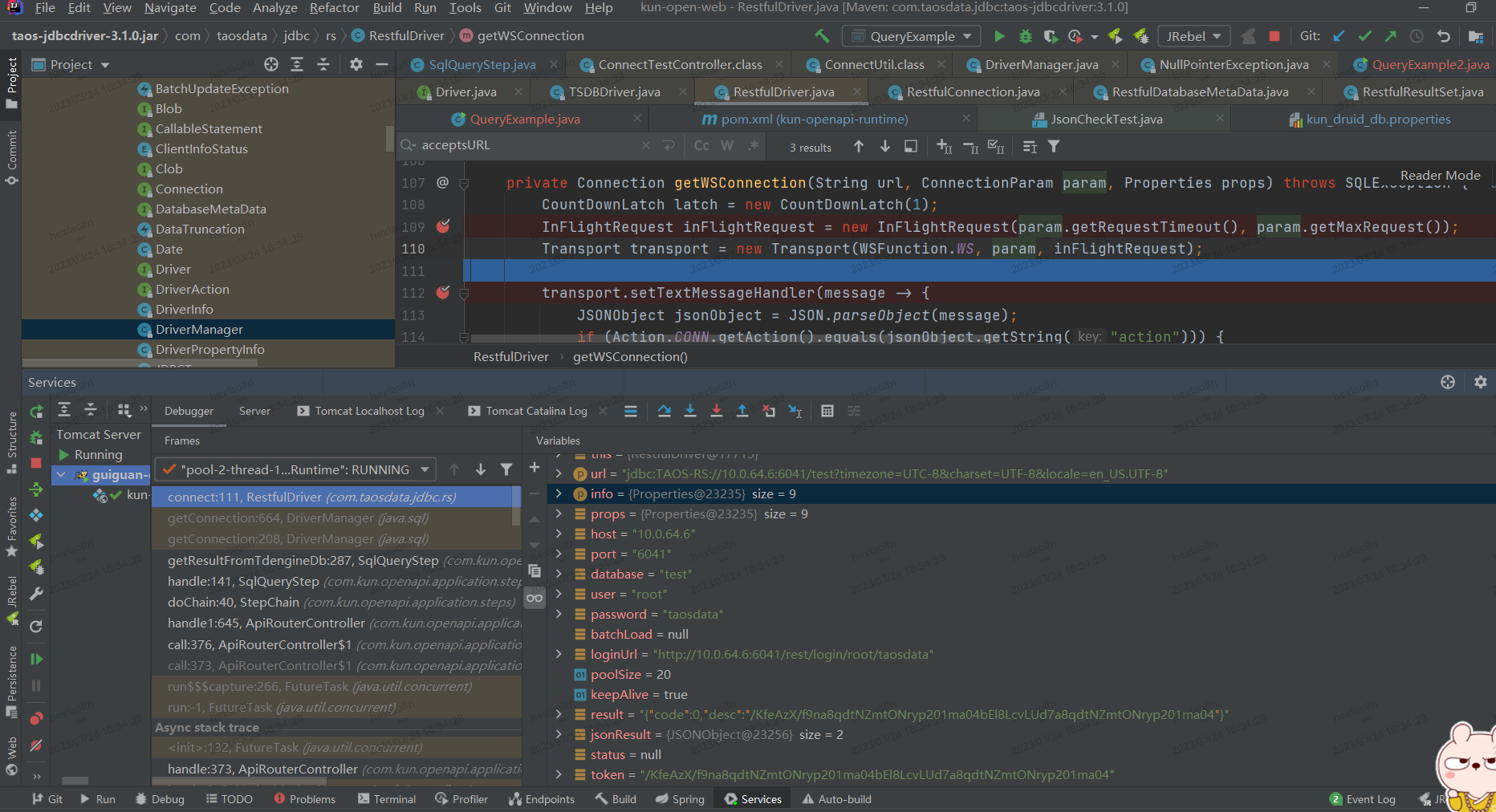 使用tdengine数据库3.0.2.0 ，restful连接该数据库，报空指针异常。 · Issue #20624 · taosdata/TDengine · GitHub
