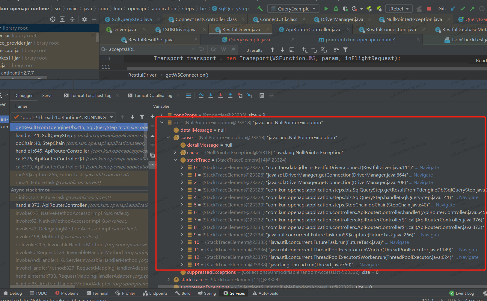 使用tdengine数据库3.0.2.0 ，restful连接该数据库，报空指针异常。 · Issue #20624 · taosdata/TDengine · GitHub