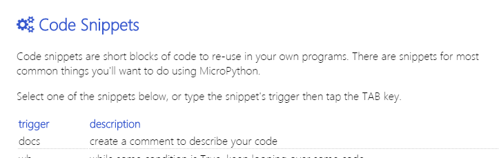 Top Snippet trigger doesn't work · Issue #209 · bbcmicrobit/PythonEditor · GitHub
