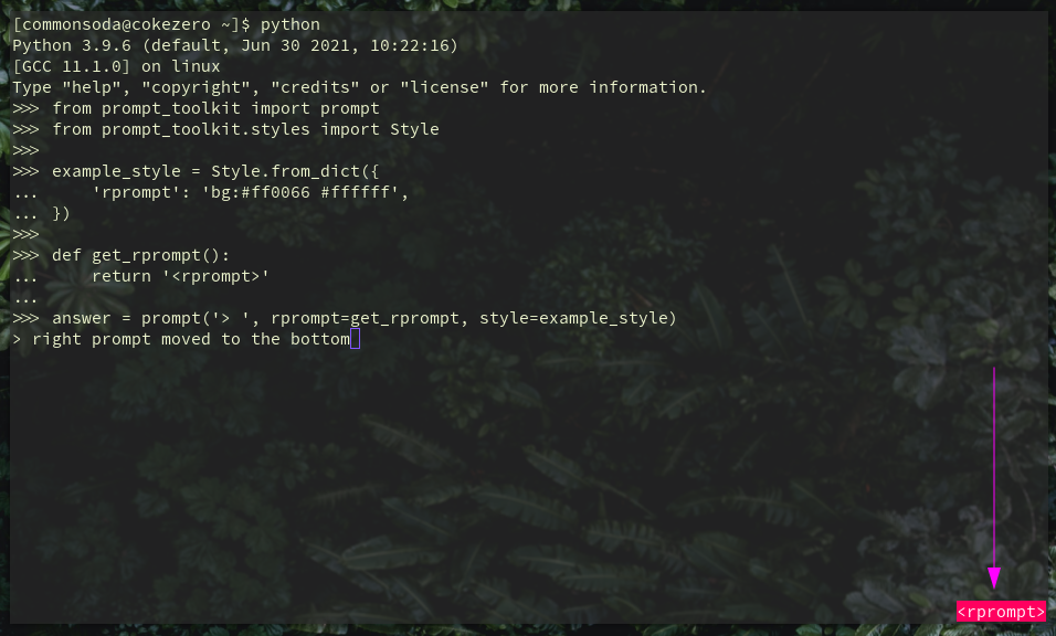 Right Prompt Is Pushed To The Bottom Of The Terminal · Issue 1472 · Prompt Toolkitpython