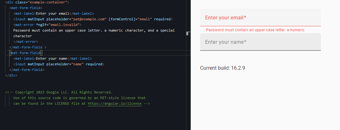 bug(MatFormField): layout glitch on long mat-error text · Issue #27982 · angular/components · GitHub