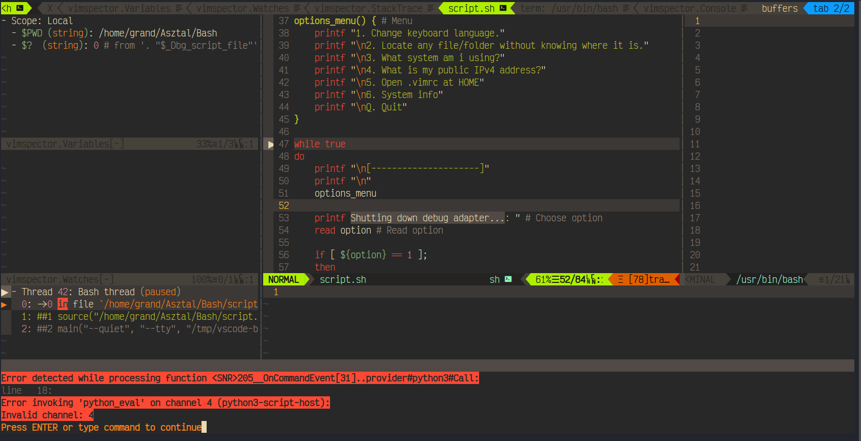 :VimspectorReset bug in neovim | (Vim works fine!) · Issue #441 · puremourning/vimspector · GitHub