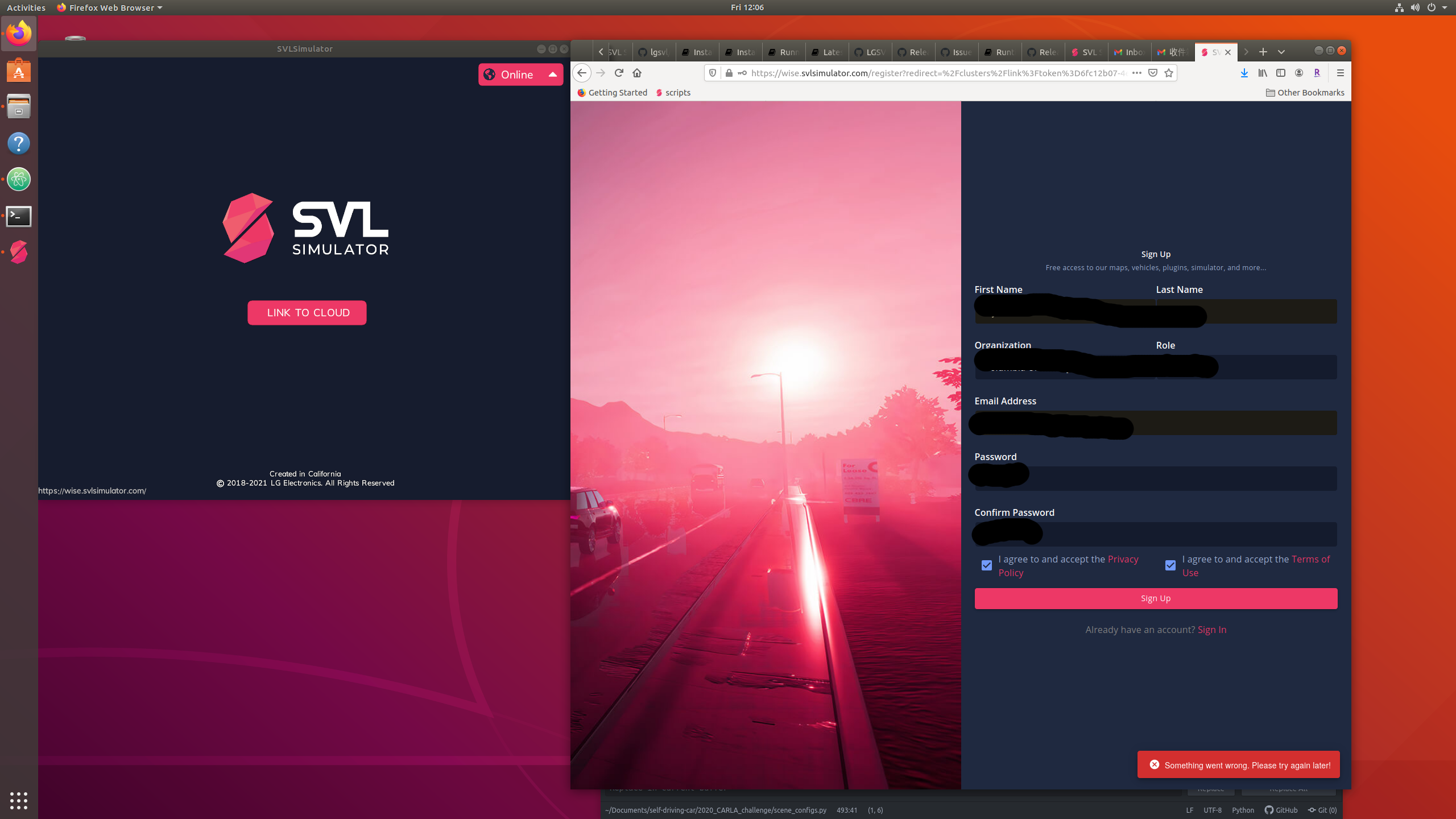 Error when signing up a new SVL 2021.1 cloud account · Issue #1310 · lgsvl/simulator · GitHub