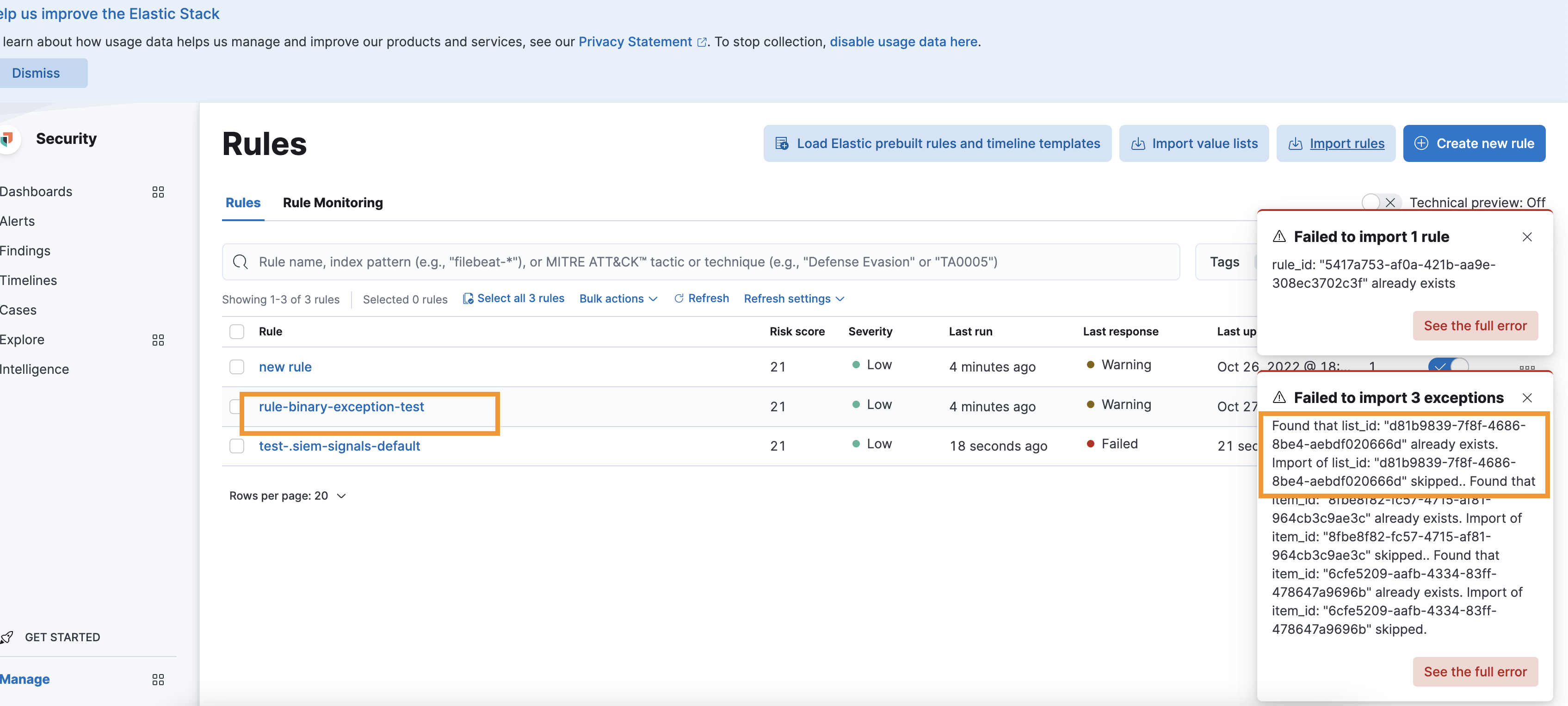 [Security Solution] Show Rule name in importing an existing rule error-message · Issue #144323 ...