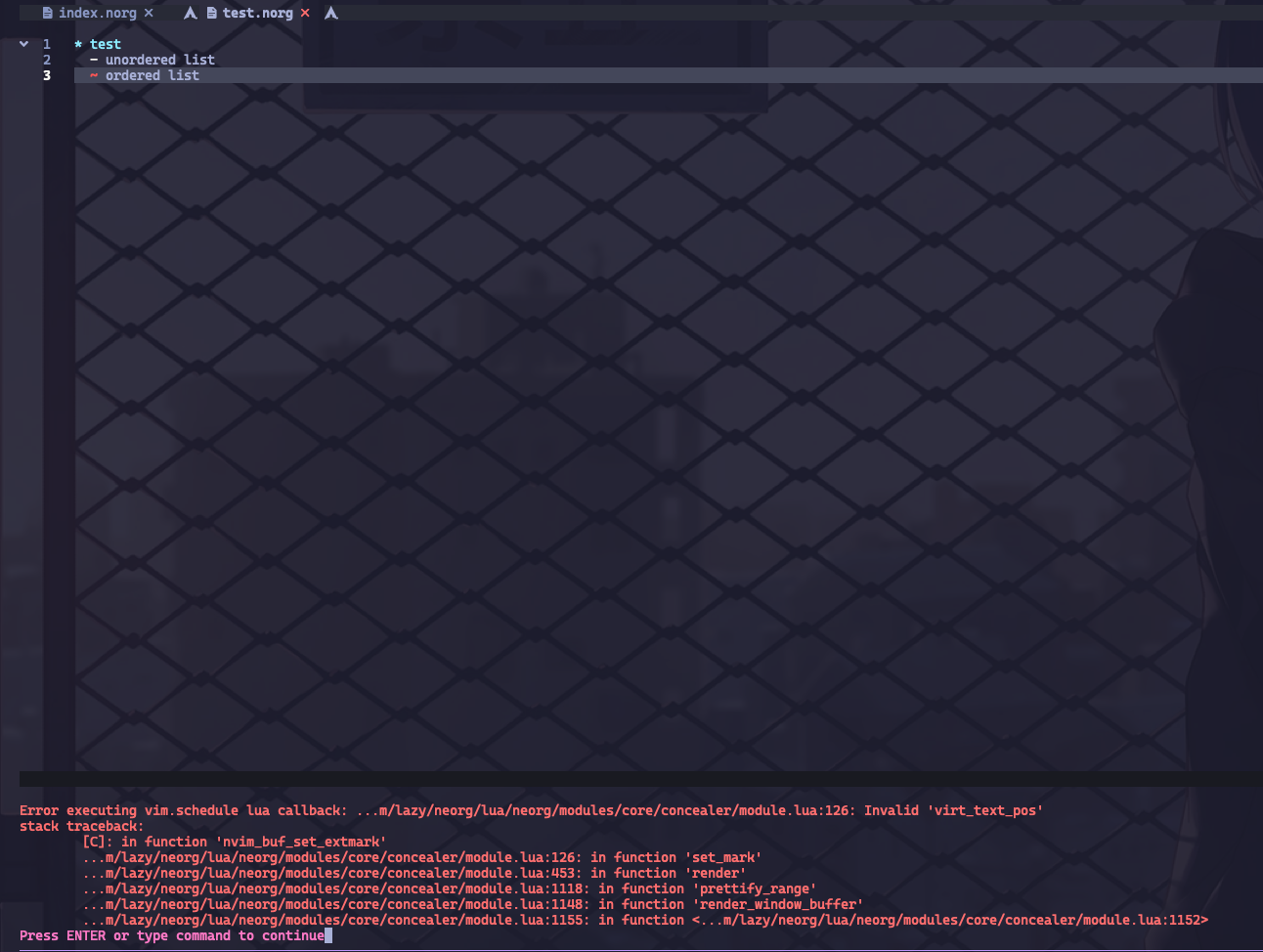 Concealer Issues Thread · Issue #292 · nvim-neorg/neorg · GitHub