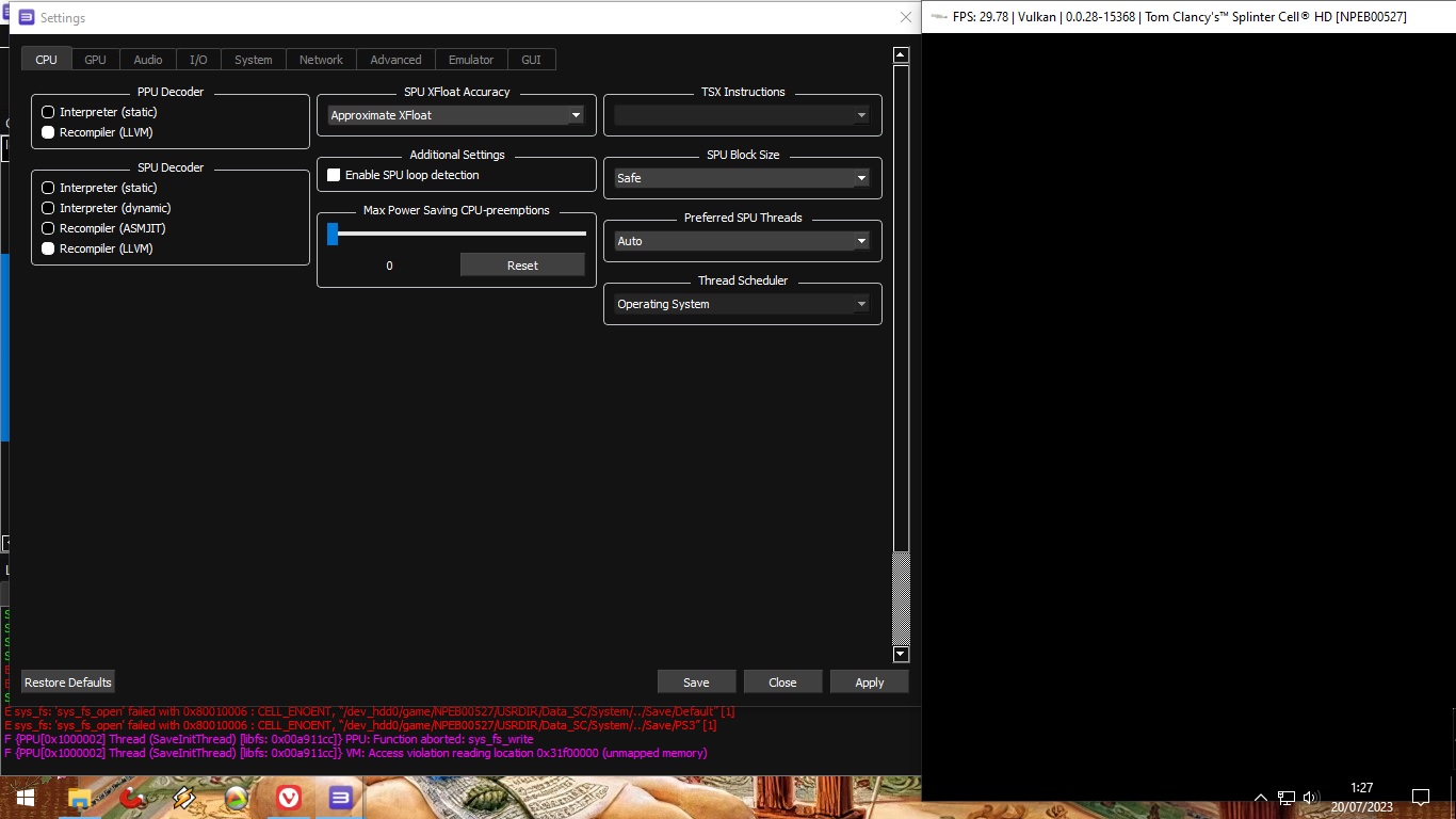 Tom Clancy's Splinter Cell HD PSN [NPEB-00527] Game not loading · Issue #14223 · RPCS3/rpcs3 ...
