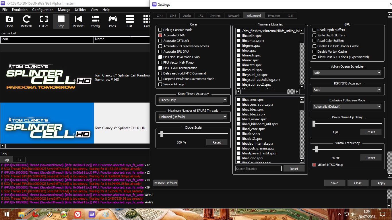 Tom Clancy's Splinter Cell HD PSN [NPEB-00527] Game not loading · Issue #14223 · RPCS3/rpcs3 ...