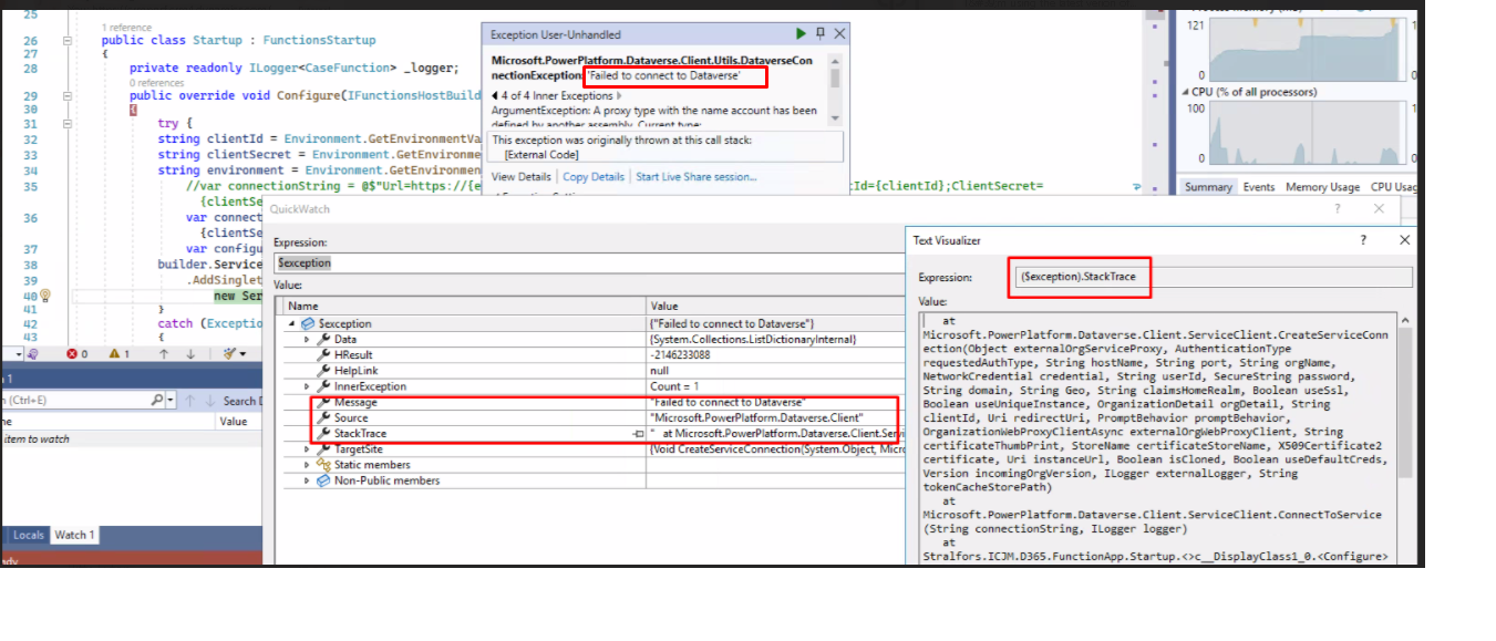 Error Failed To Connect Dataverse In The Azure Function · Issue 355 · Microsoft