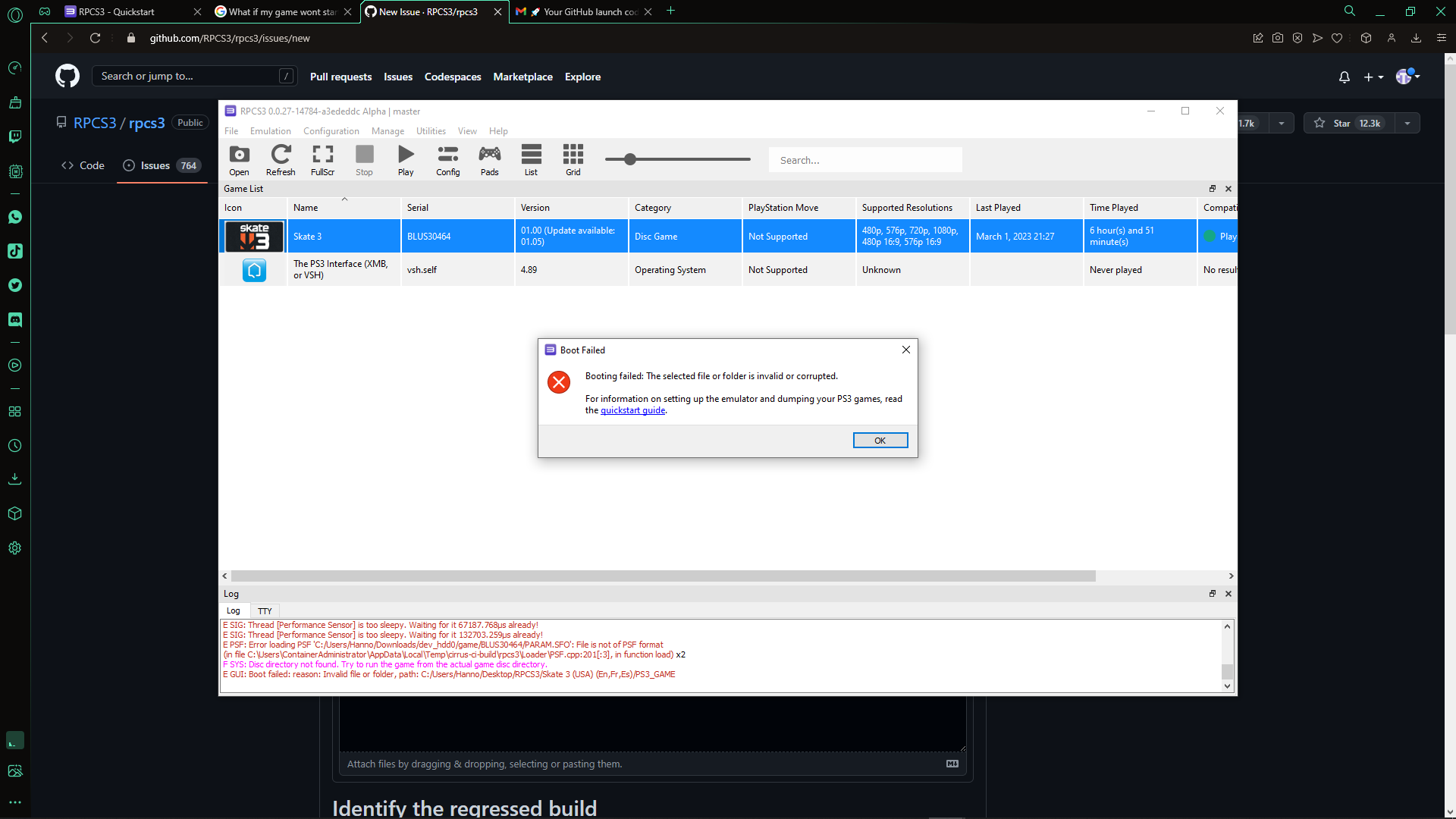 Skate3 wont start · Issue #13476 · RPCS3/rpcs3 · GitHub