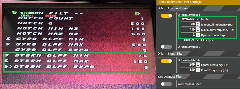 43 Rc2 Dynamic D Term Filter Settings Not Showing Correctly On Osd · Issue 11348 · Betaflight