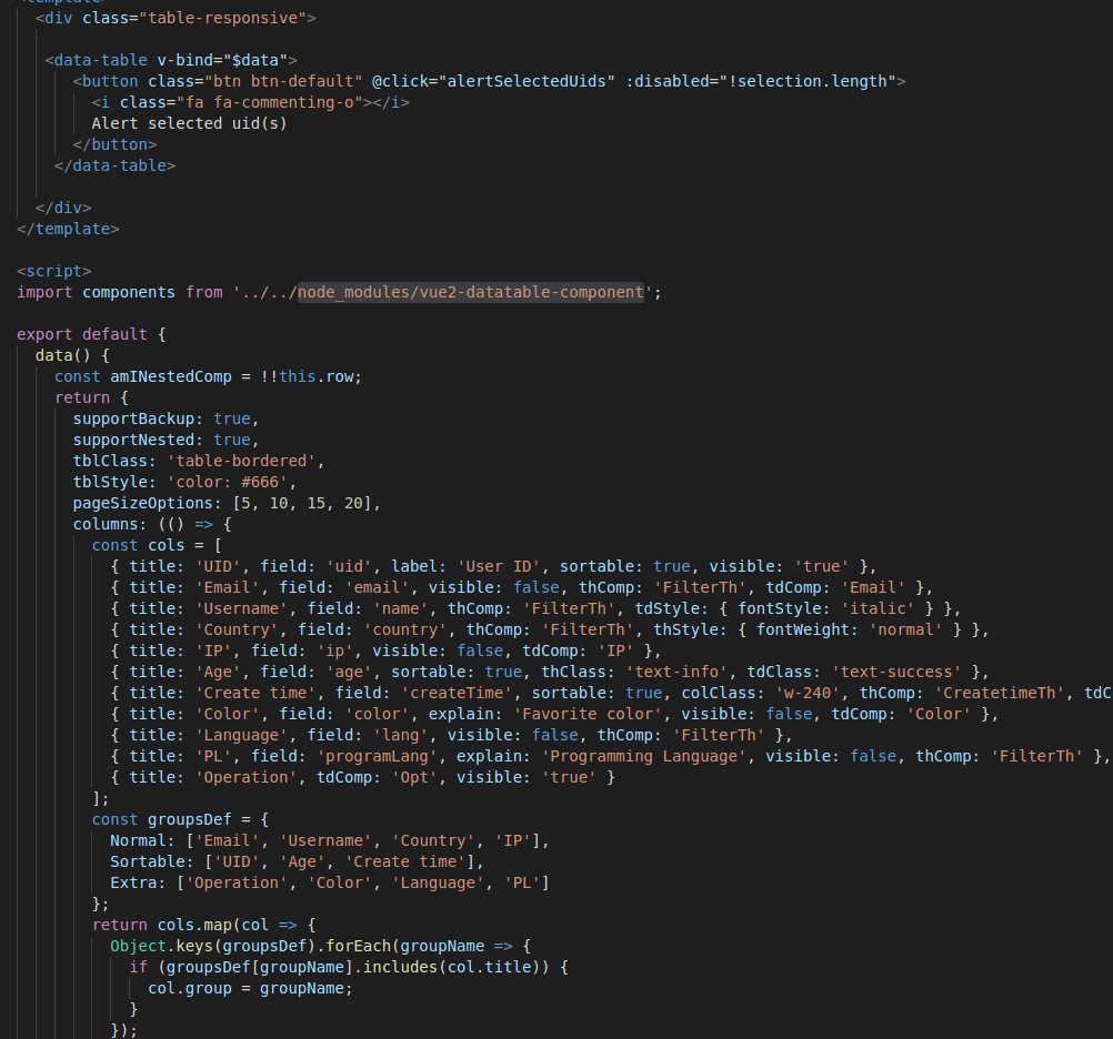 Custom Row · Issue 41 · Onewaytech Vue2 Datatable · Github