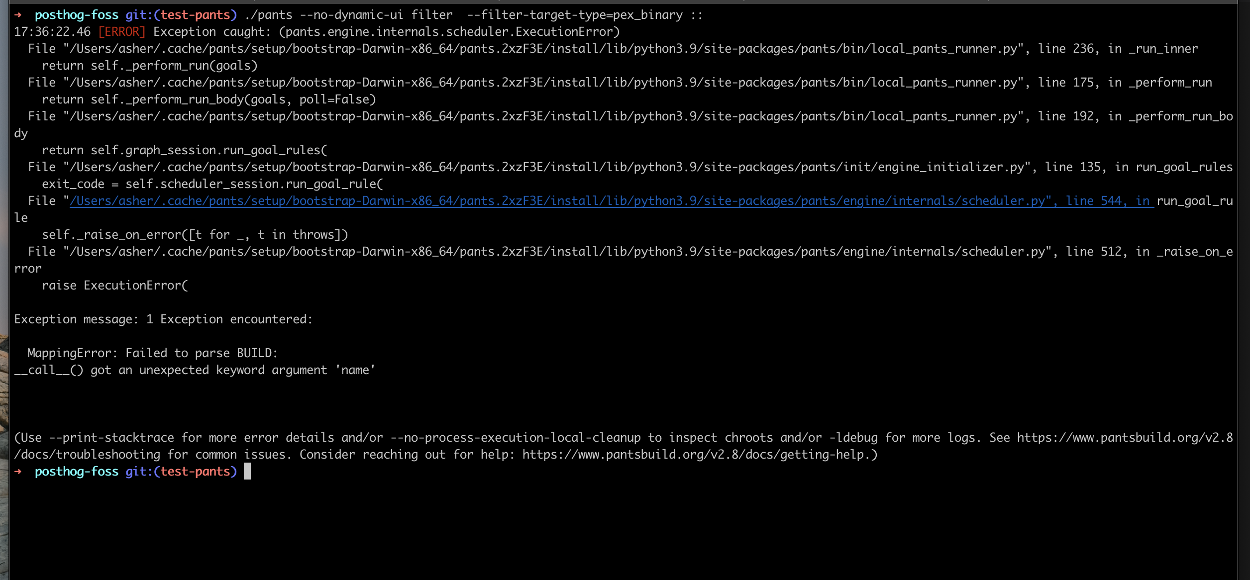 Show file name when failing to parse a build file · Issue #12988 · pantsbuild/pants · GitHub