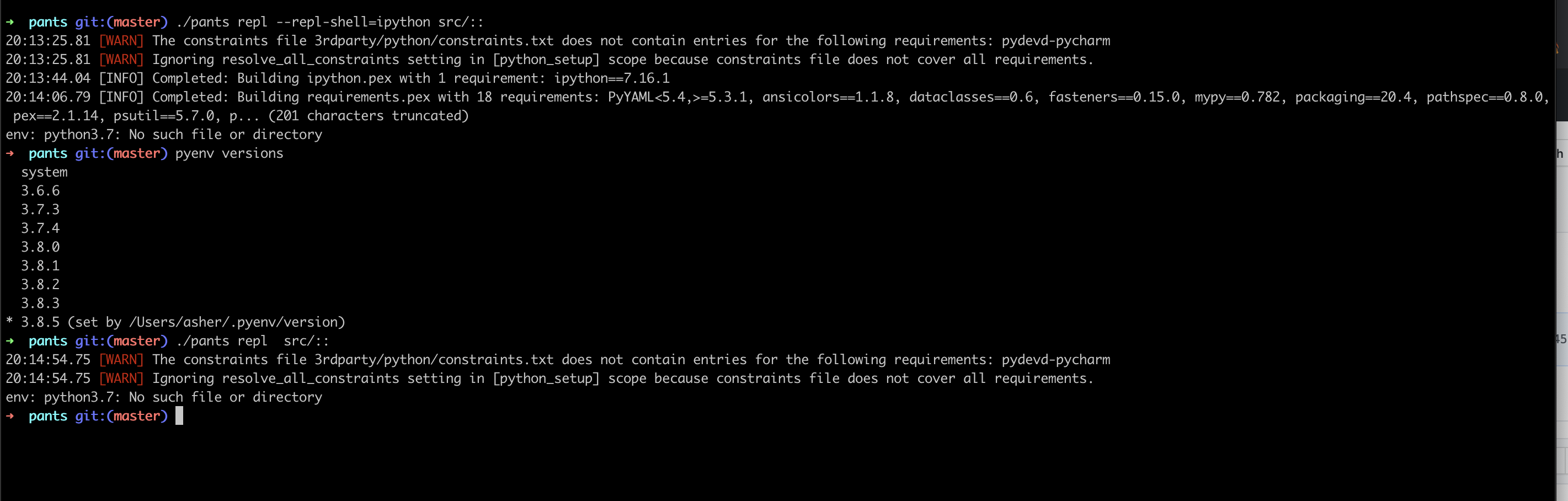 [v2] REPL goal crashes w/ iPython · Issue #10605 · pantsbuild/pants · GitHub